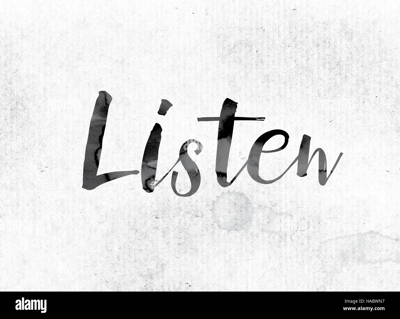 The word "Listen" concept and theme painted in watercolor ink on a ...