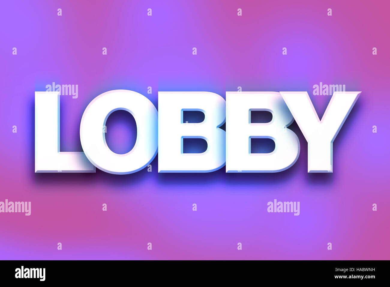 The word "Lobby" written in white 3D letters on a colorful background ...