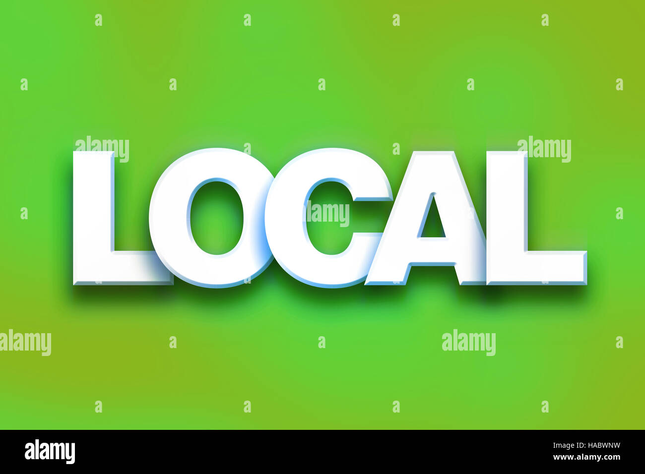 The word "Local" written in white 3D letters on a colorful background ...