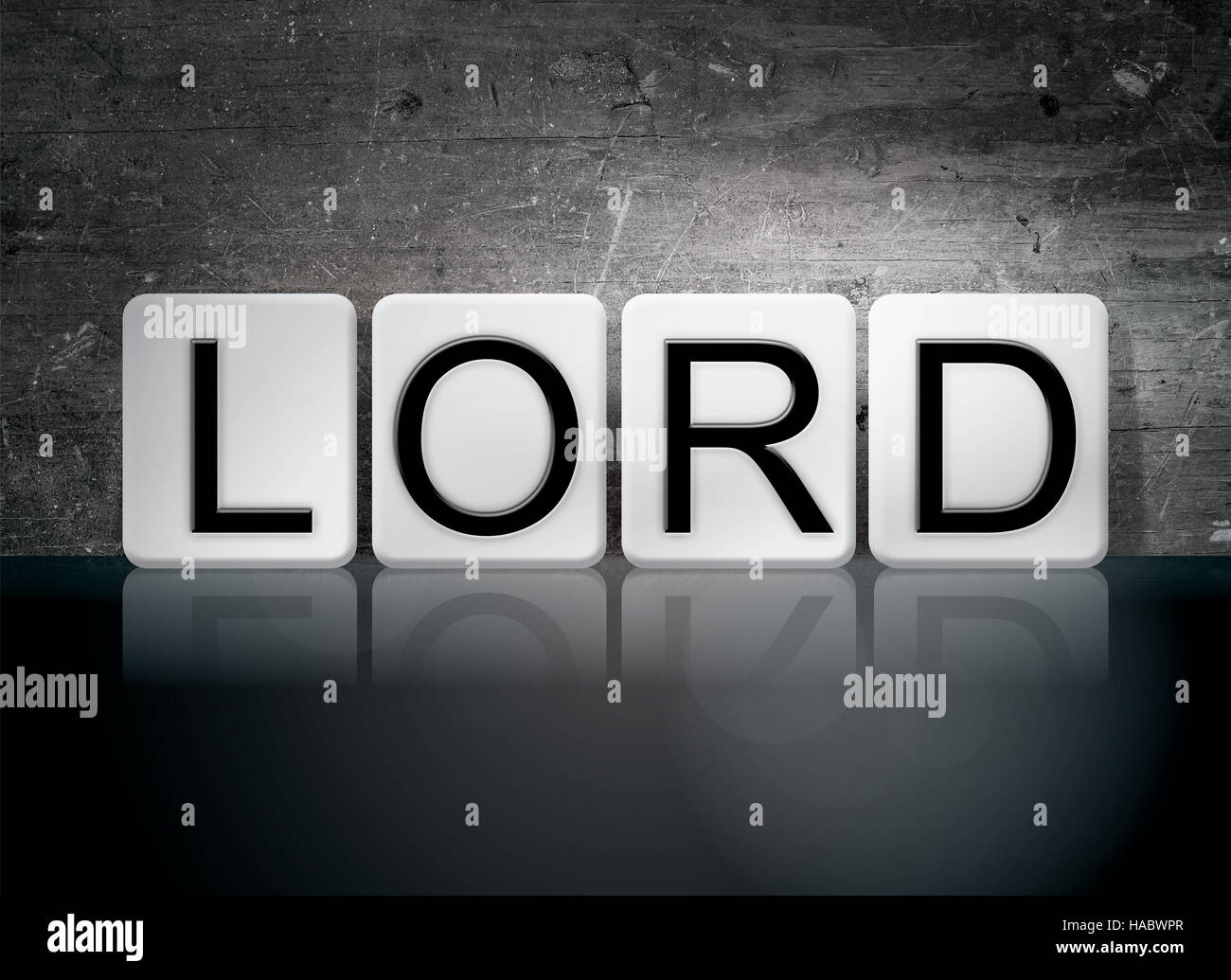 The word "Lord" written in white tiles against a dark vintage grunge ...