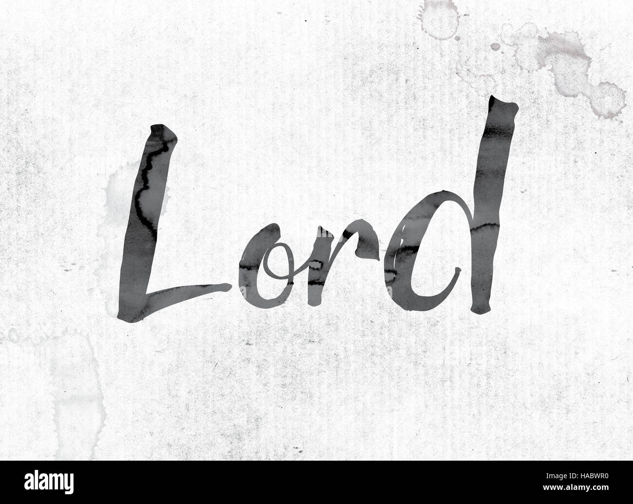 The word "Lord" concept and theme painted in watercolor ink on a white ...