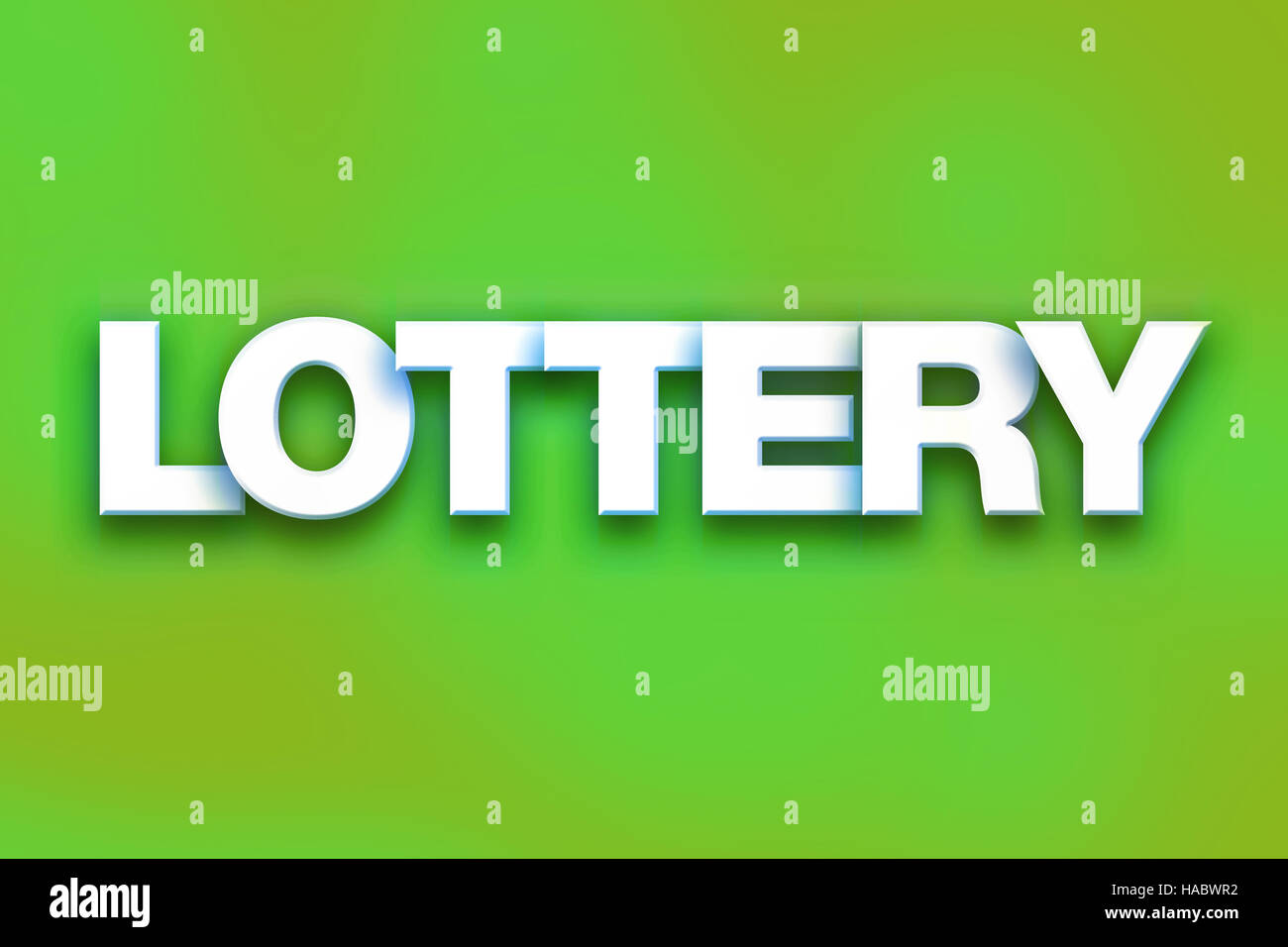 The word "Lottery" written in white 3D letters on a colorful background ...