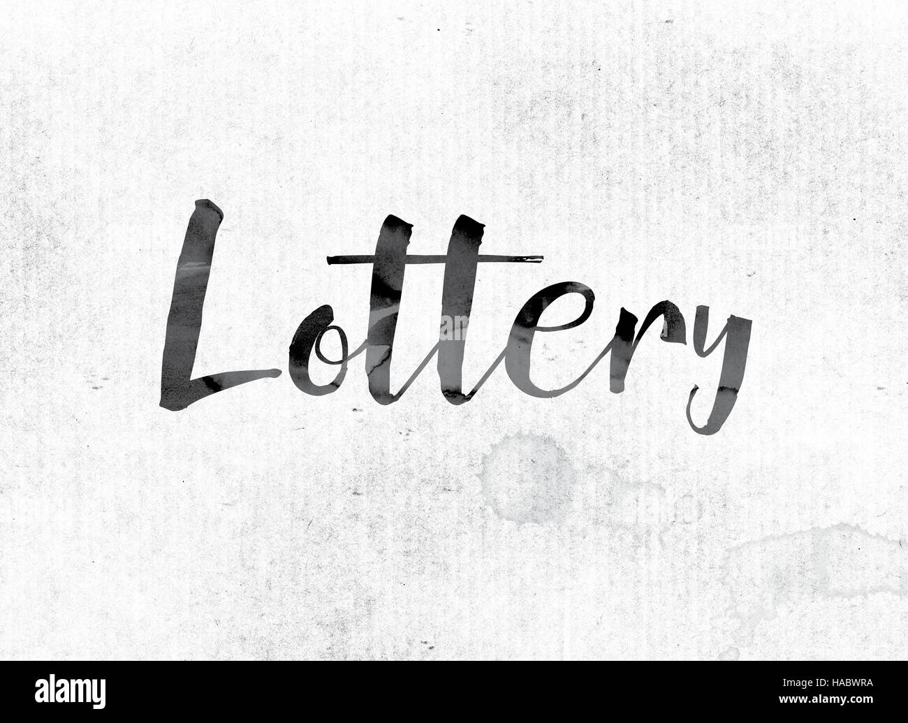 The word "Lottery" concept and theme painted in watercolor ink on a ...
