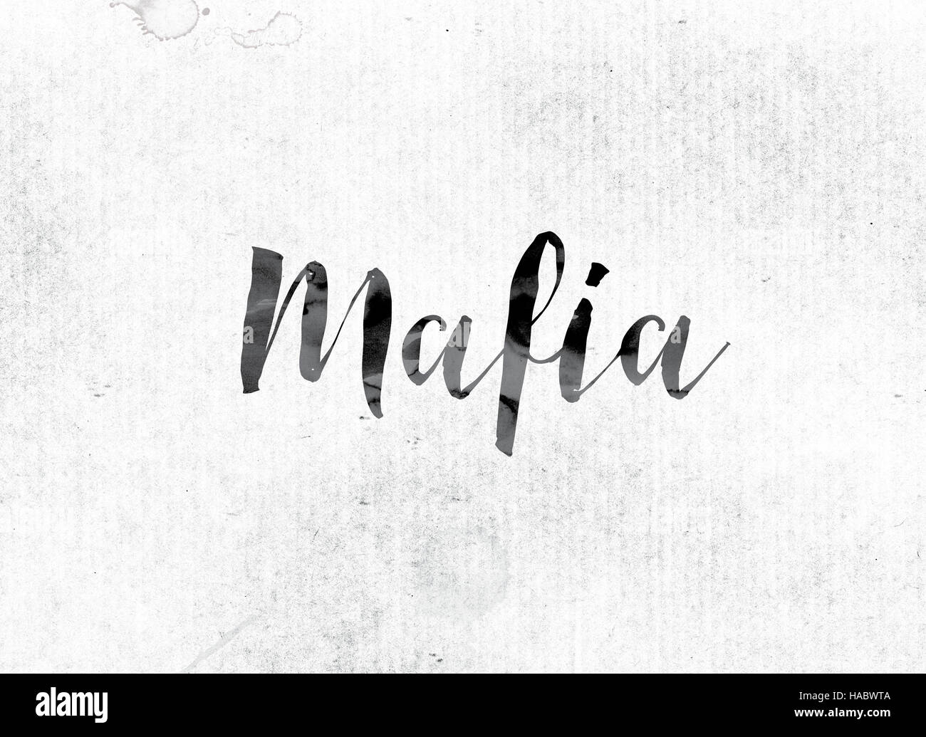 The word "Mafia" concept and theme painted in watercolor ink on a white ...