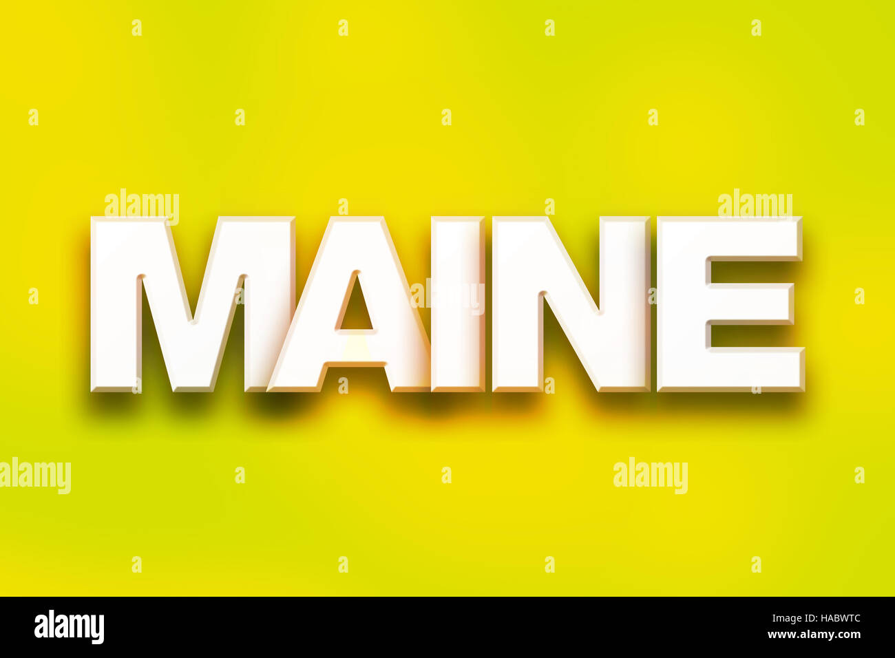 The word "Maine" written in white 3D letters on a colorful background ...