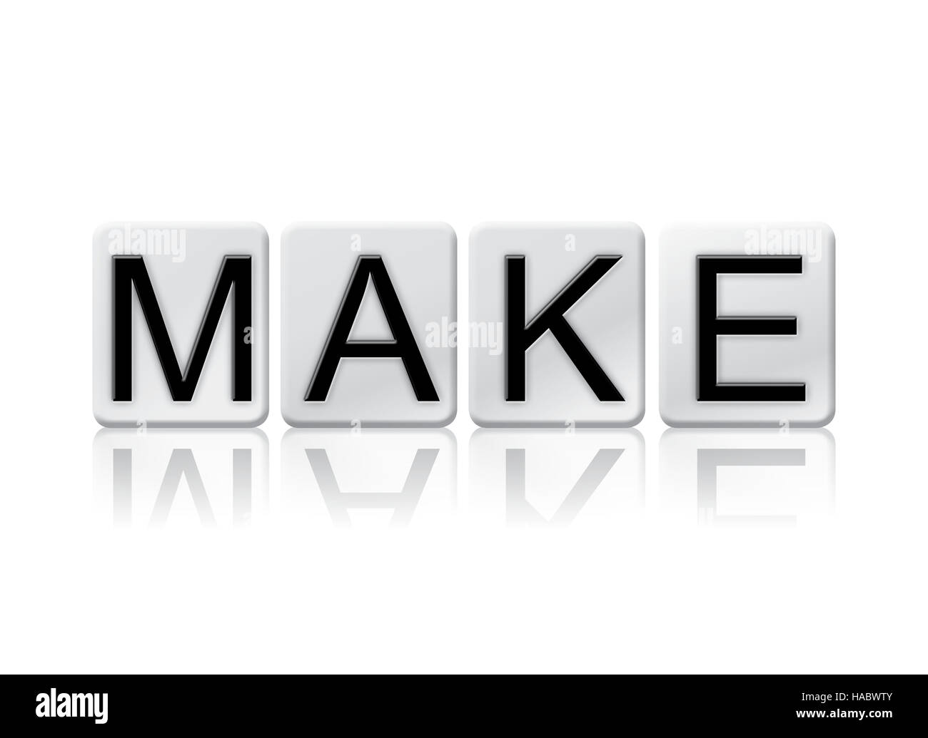 The word "Make" written in tile letters isolated on a white background ...