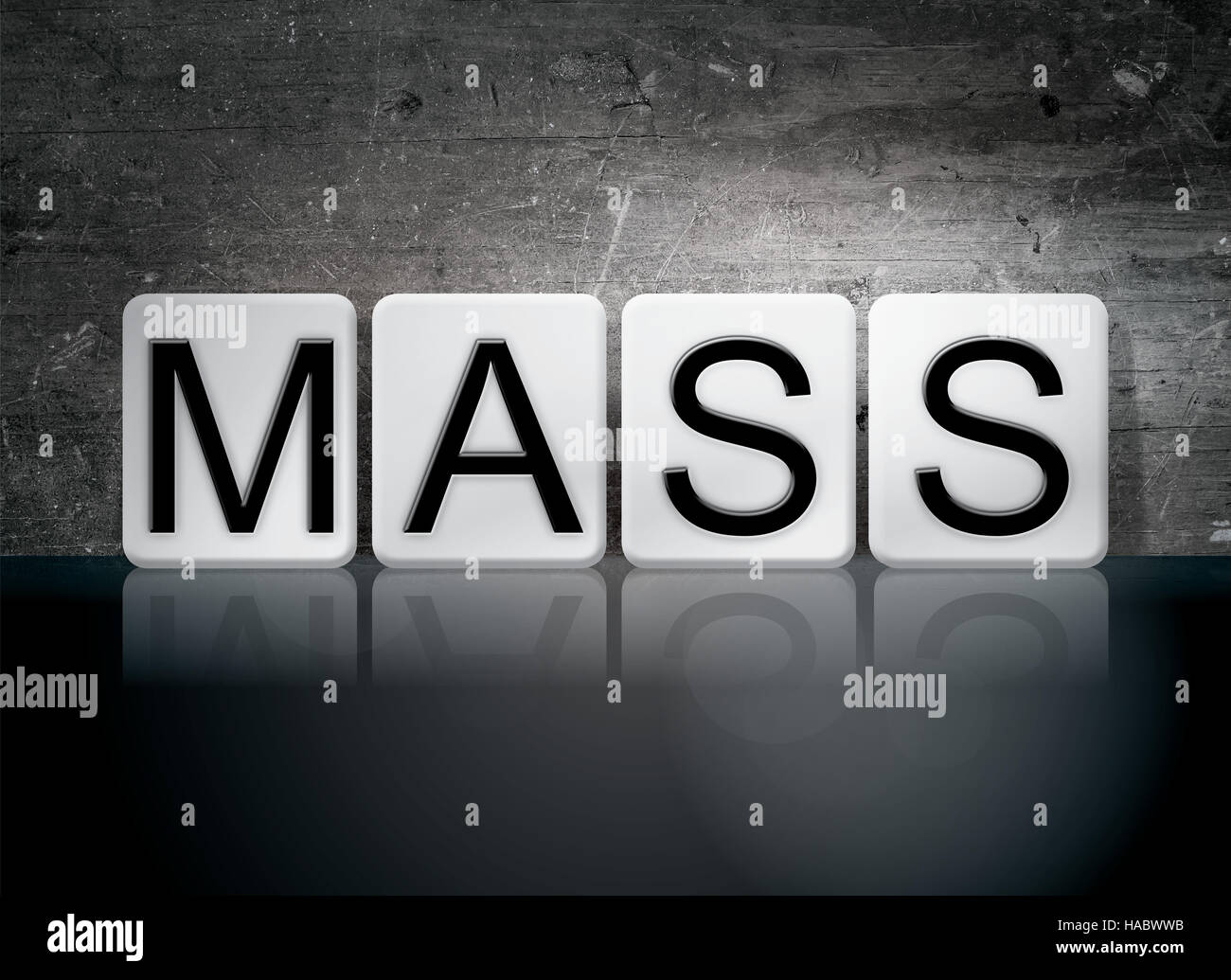 The word "Mass" written in white tiles against a dark vintage grunge ...