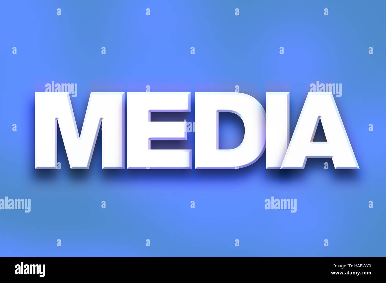 The word "Media" written in white 3D letters on a colorful background ...
