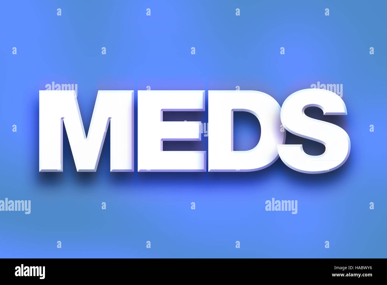 The word "Meds" written in white 3D letters on a colorful background ...