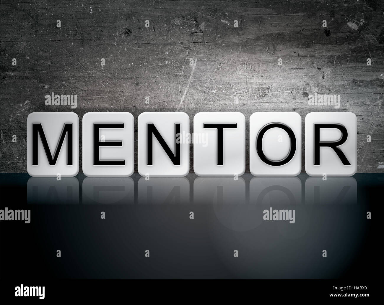 The word "Mentor" written in white tiles against a dark vintage grunge ...