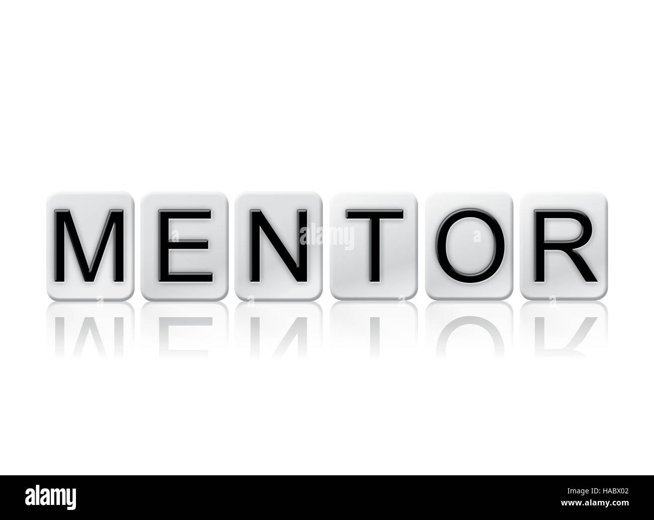 The word "Mentor" written in tile letters isolated on a white ...