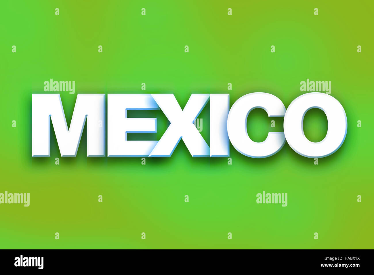 The word "Mexico" written in white 3D letters on a colorful background ...