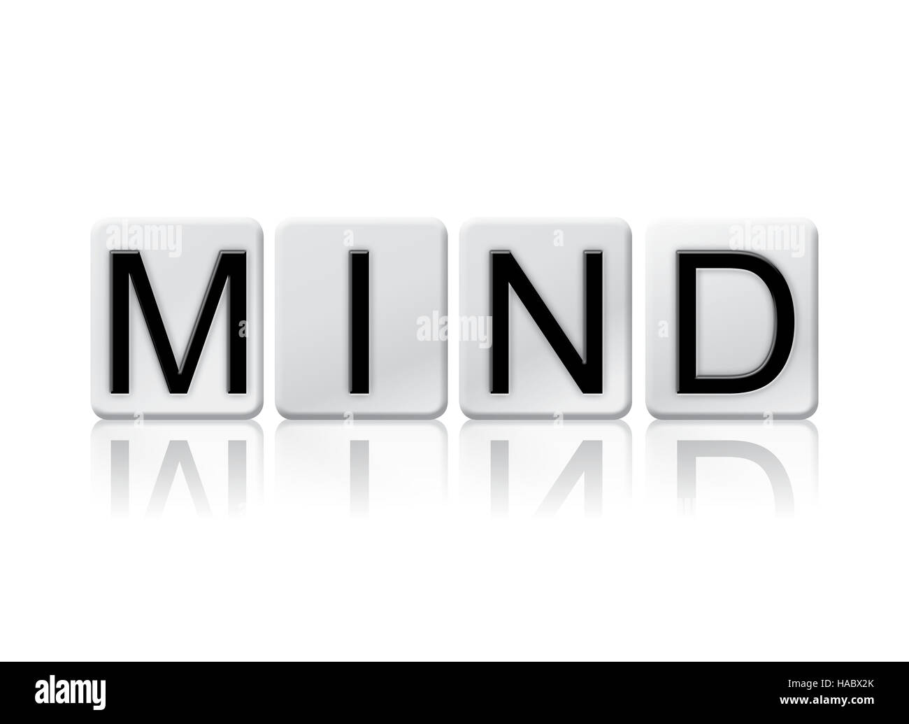 The word "Mind" written in tile letters isolated on a white background ...