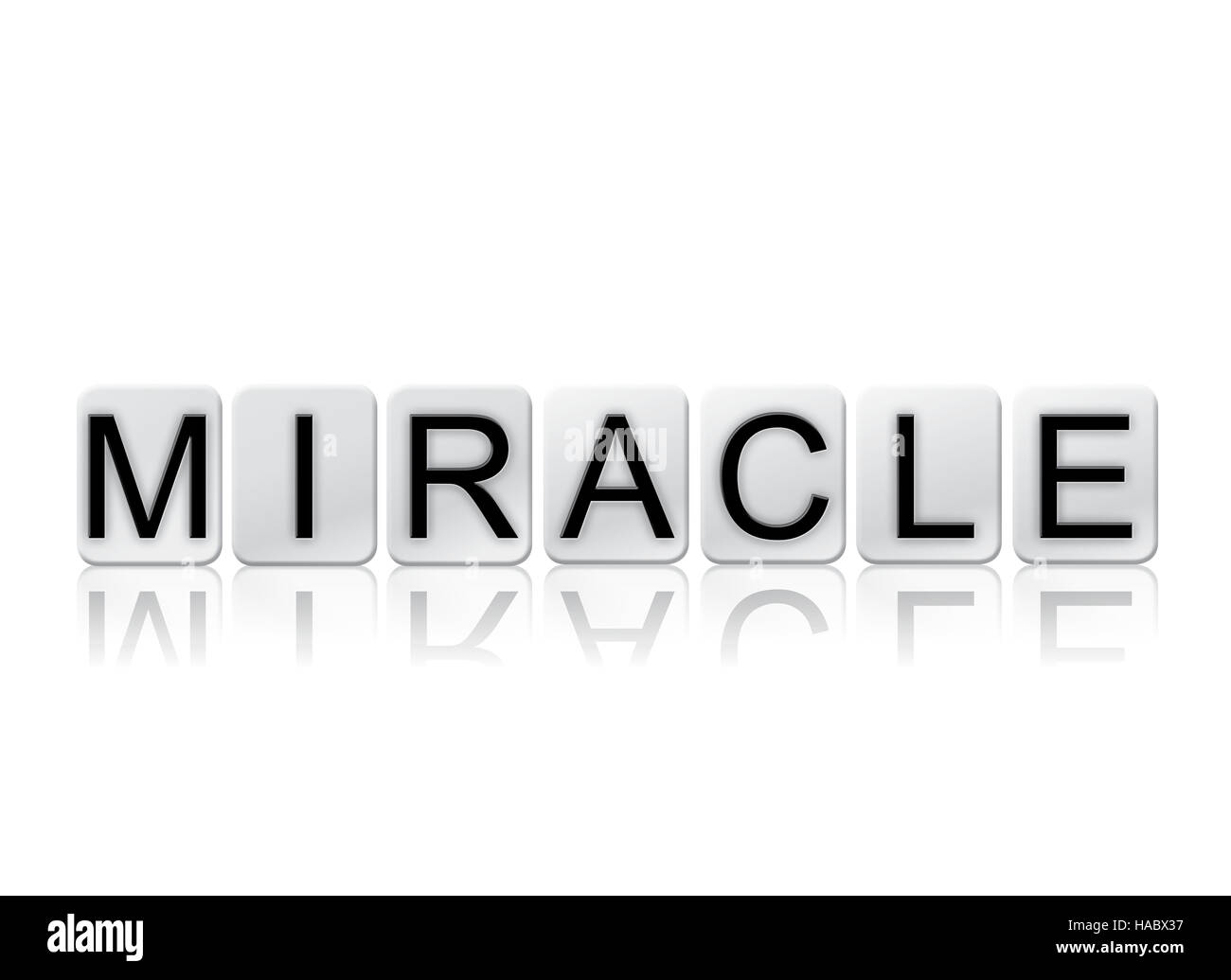 The word "Miracle" written in tile letters isolated on a white ...