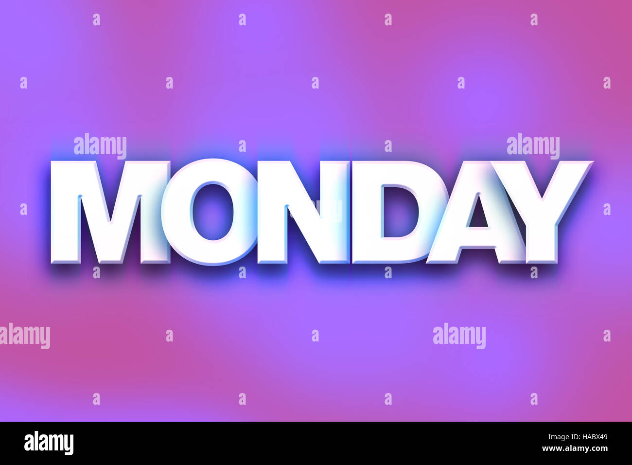 The word "Monday" written in white 3D letters on a colorful background ...