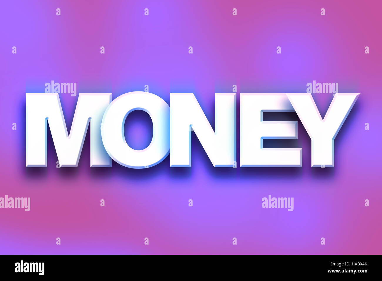The word "Money" written in white 3D letters on a colorful background ...