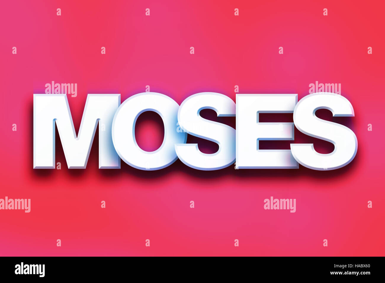 The word "Moses" written in white 3D letters on a colorful background ...