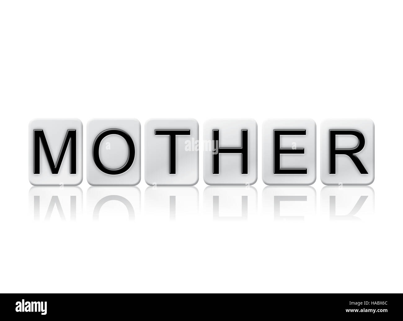 The word "Mother" written in tile letters isolated on a white ...