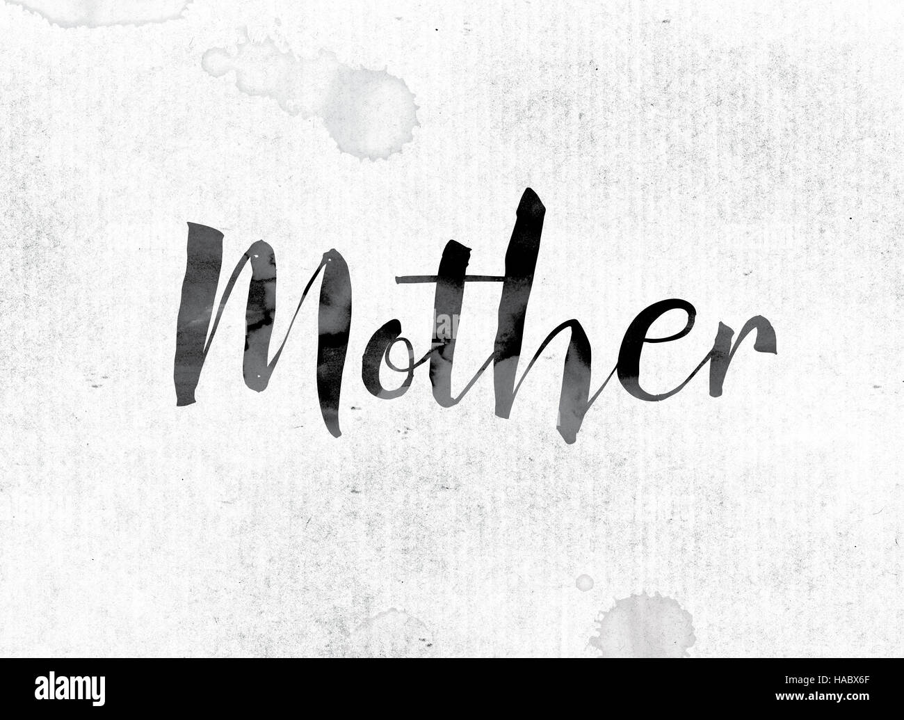 The word "Mother" concept and theme painted in watercolor ink on a ...
