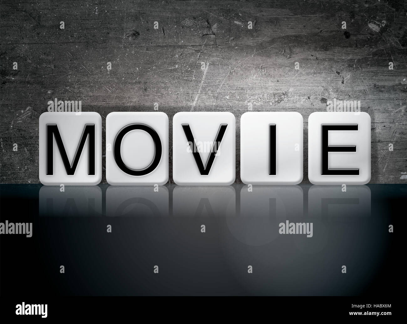 The word "Movie" written in white tiles against a dark vintage grunge ...