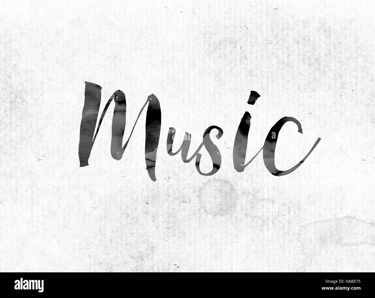 The word "Music" concept and theme painted in watercolor ink on a white ...