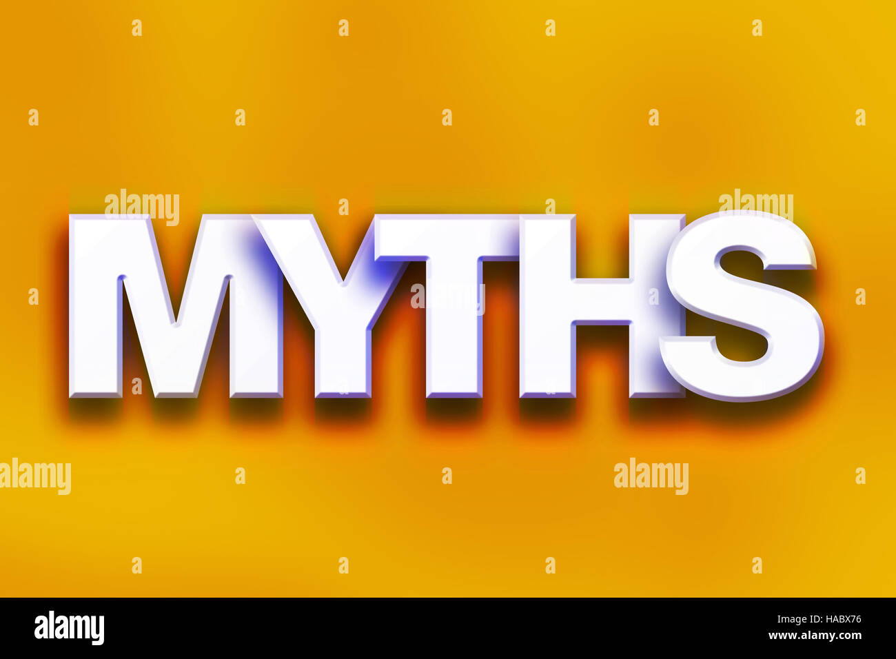 The word "Myths" written in white 3D letters on a colorful background ...