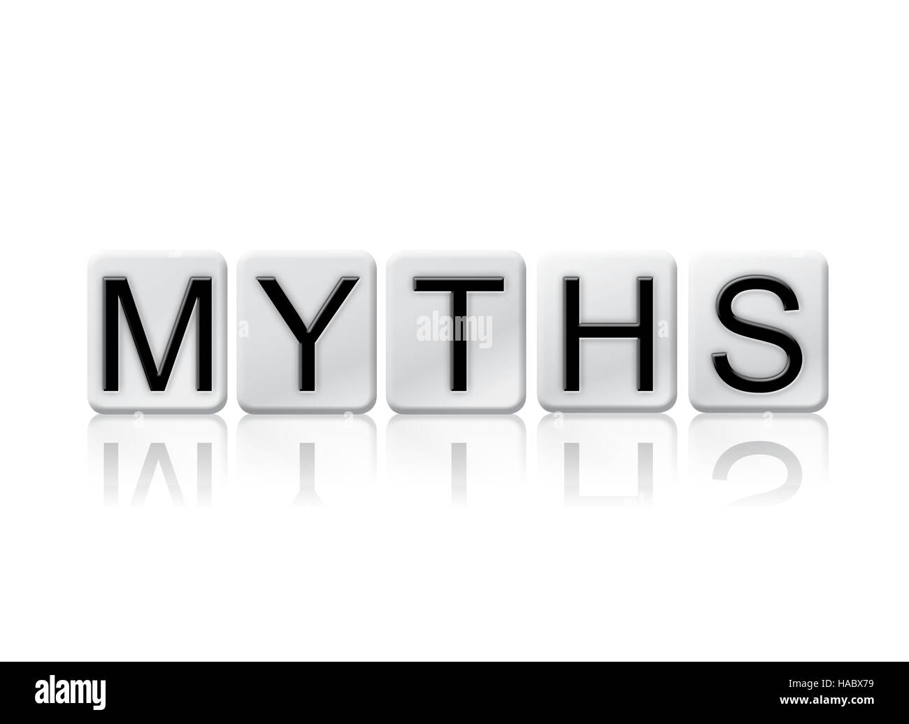 The word "Myths" written in tile letters isolated on a white background ...