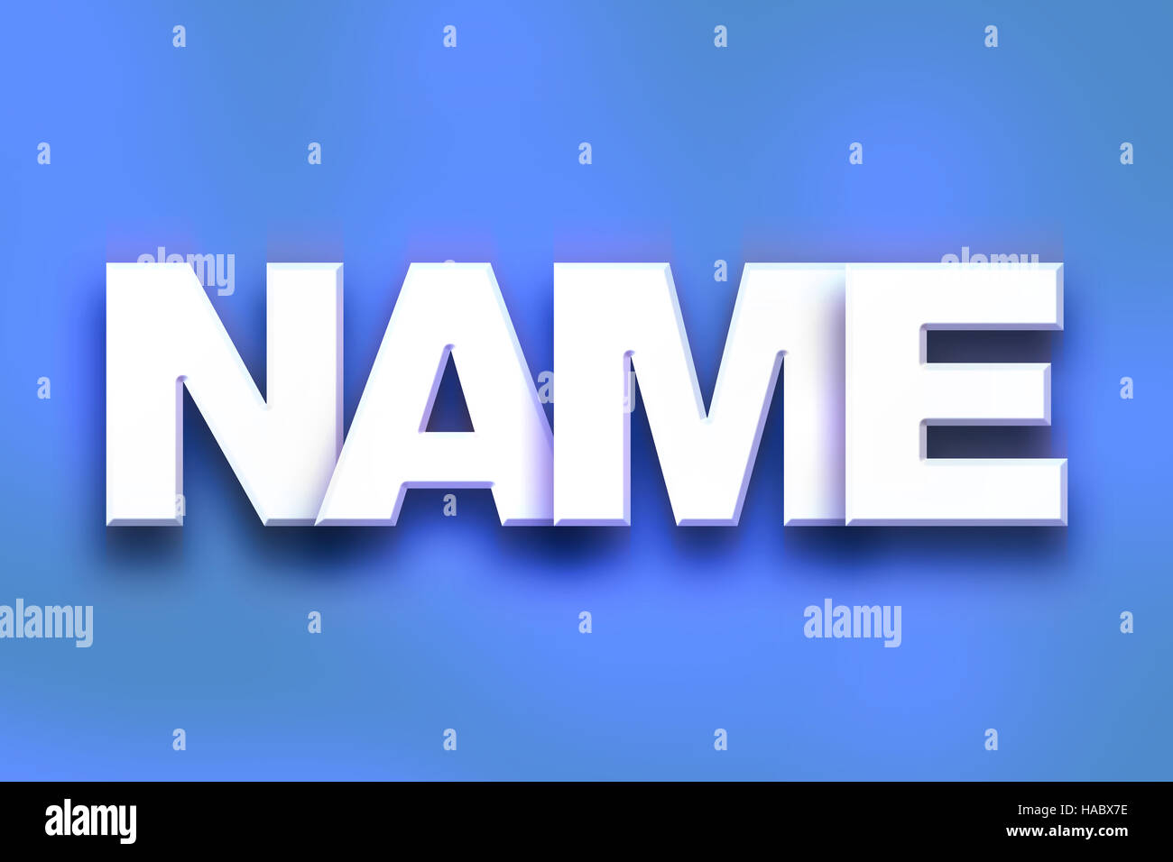 The word "Name" written in white 3D letters on a colorful background ...