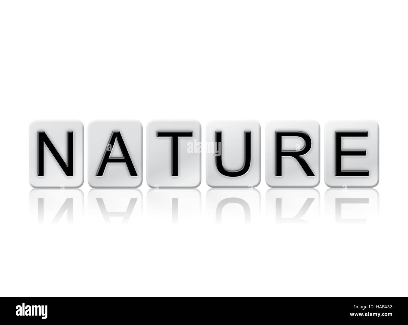 The word "Nature" written in tile letters isolated on a white ...