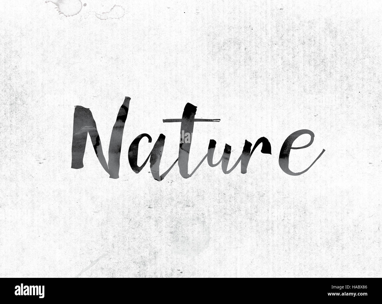 The word "Nature" concept and theme painted in watercolor ink on a ...