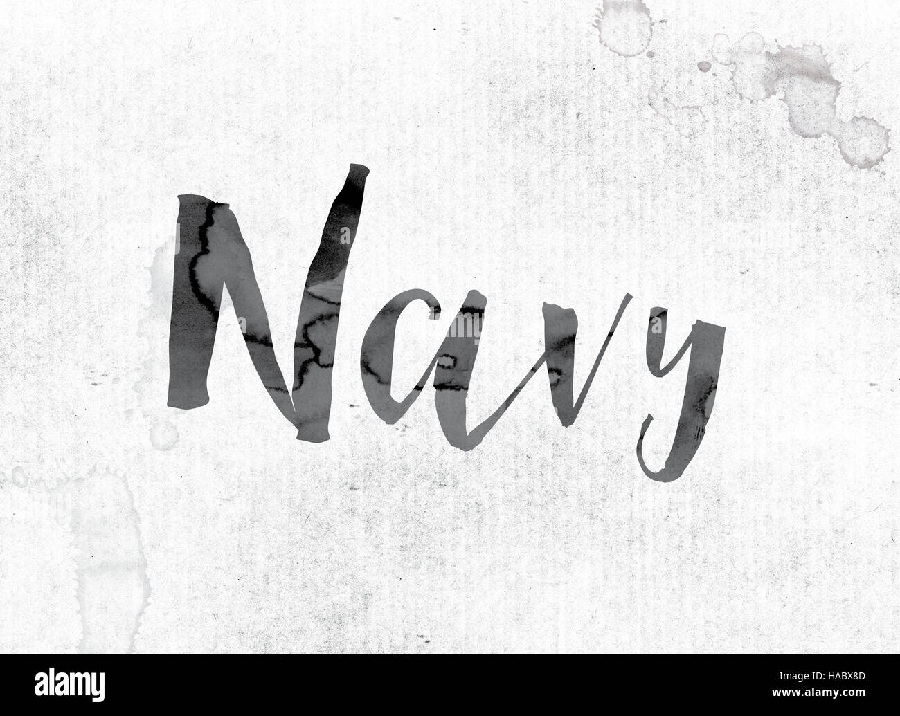 The word "Navy" concept and theme painted in watercolor ink on a white ...