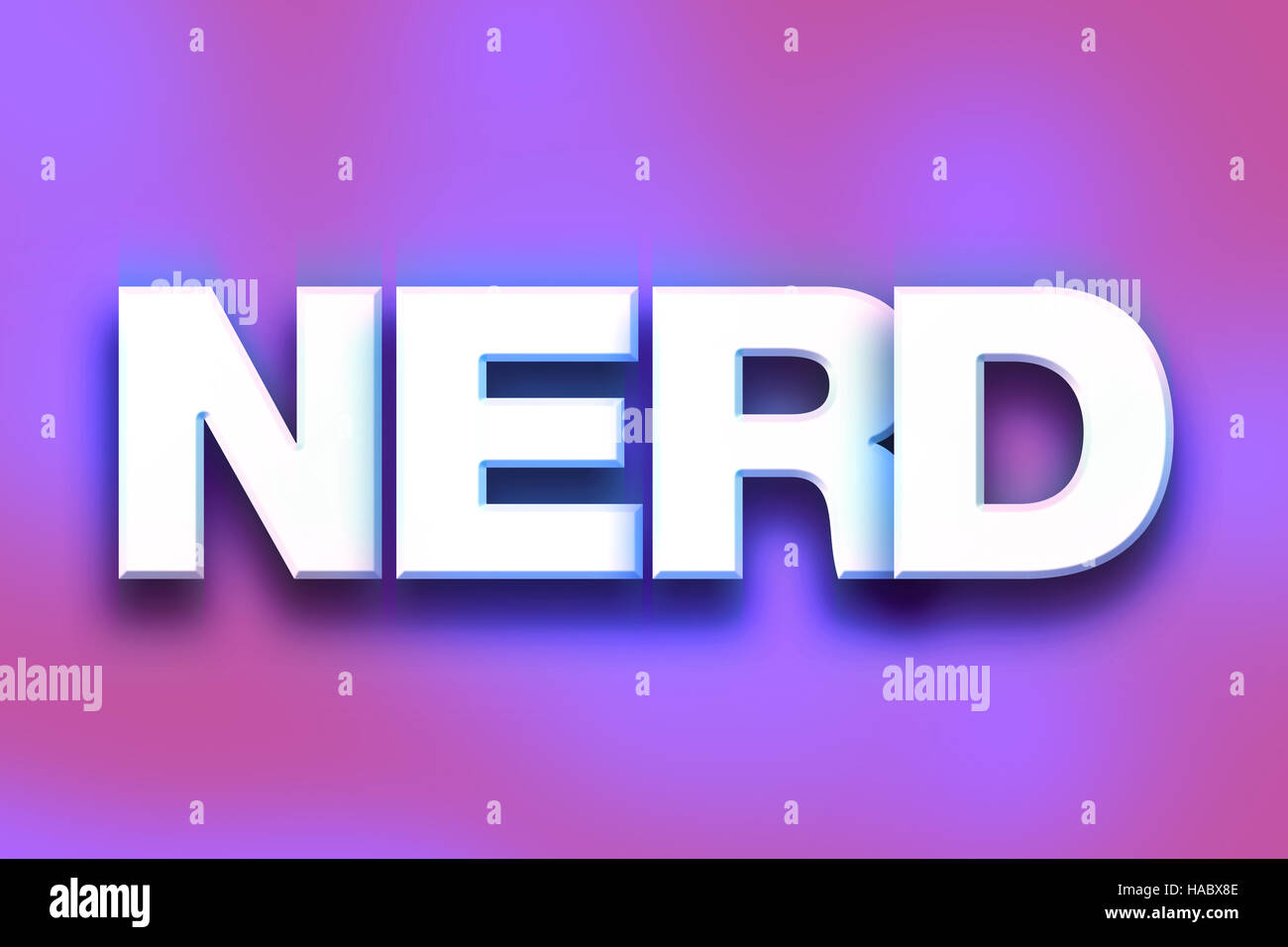 The word "Nerd" written in white 3D letters on a colorful background ...