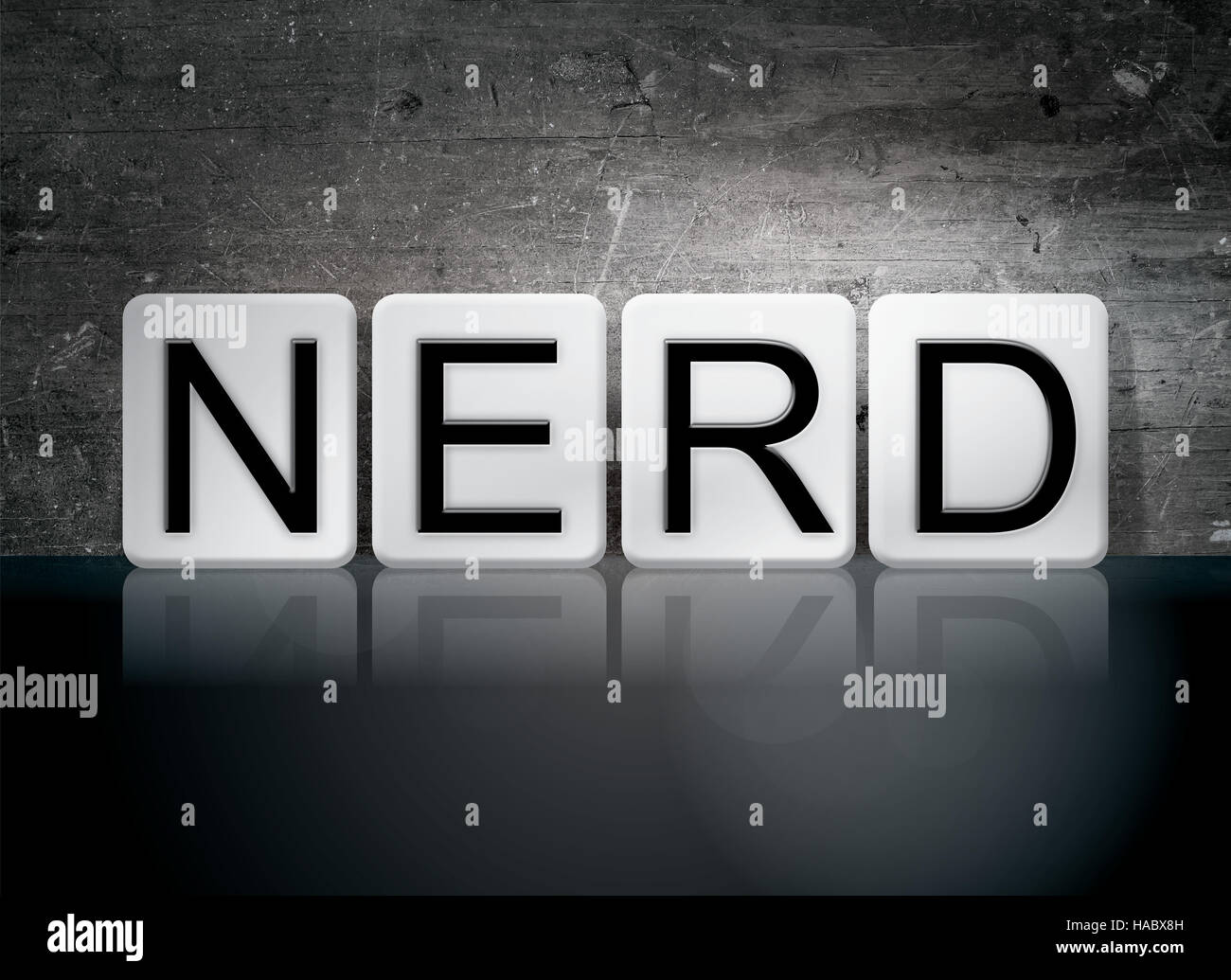 The word "Nerd" written in white tiles against a dark vintage grunge ...