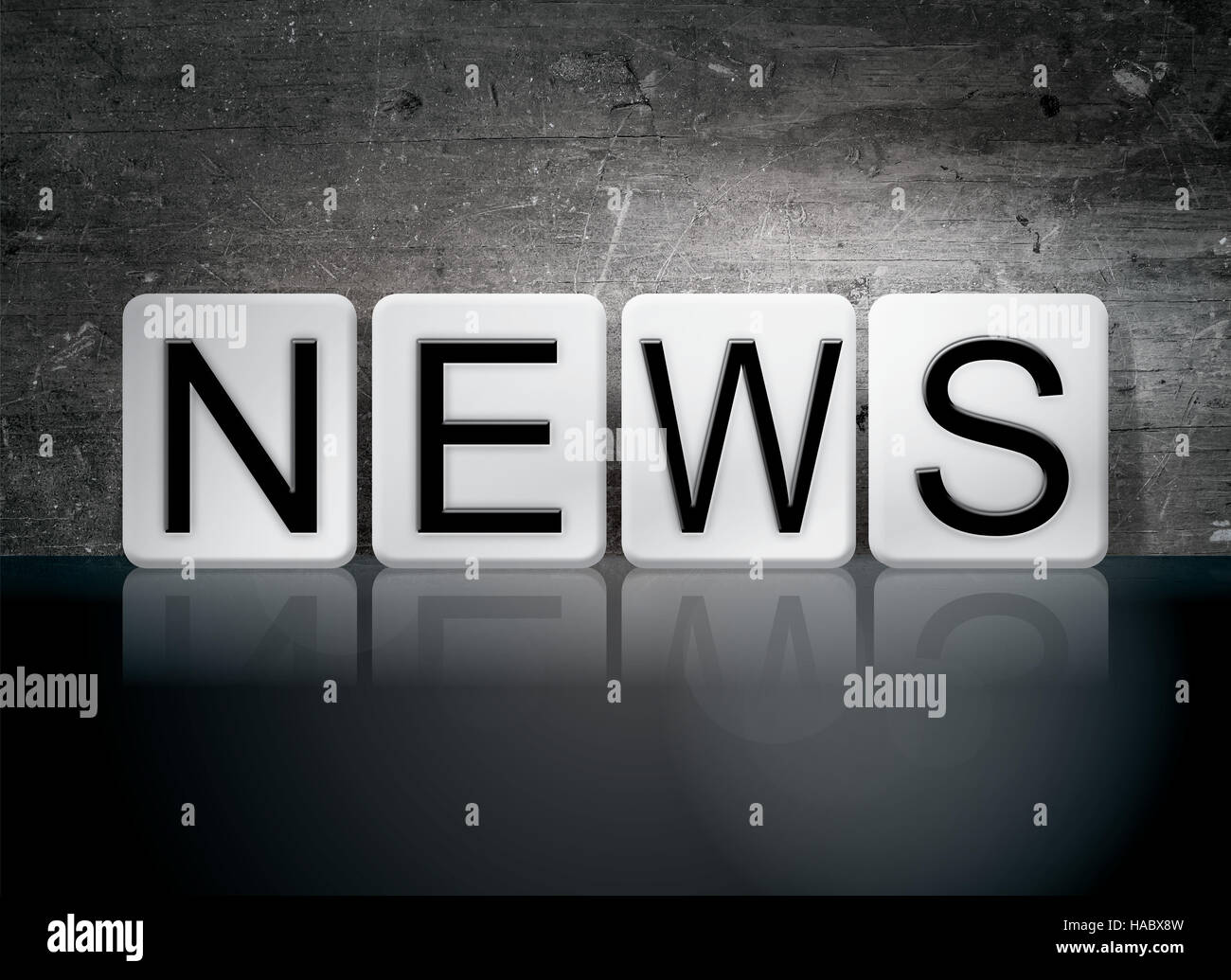 The word "News" written in white tiles against a dark vintage grunge ...