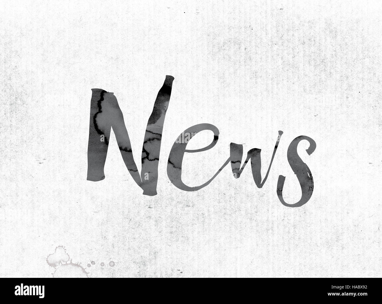 The word "News" concept and theme painted in watercolor ink on a white ...