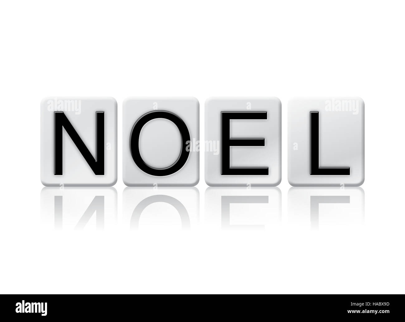 The word "Noel" written in tile letters isolated on a white background ...