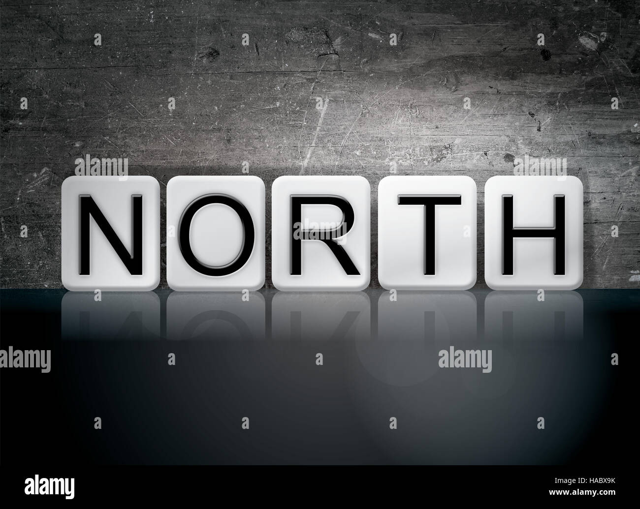 The word "North" written in white tiles against a dark vintage grunge ...
