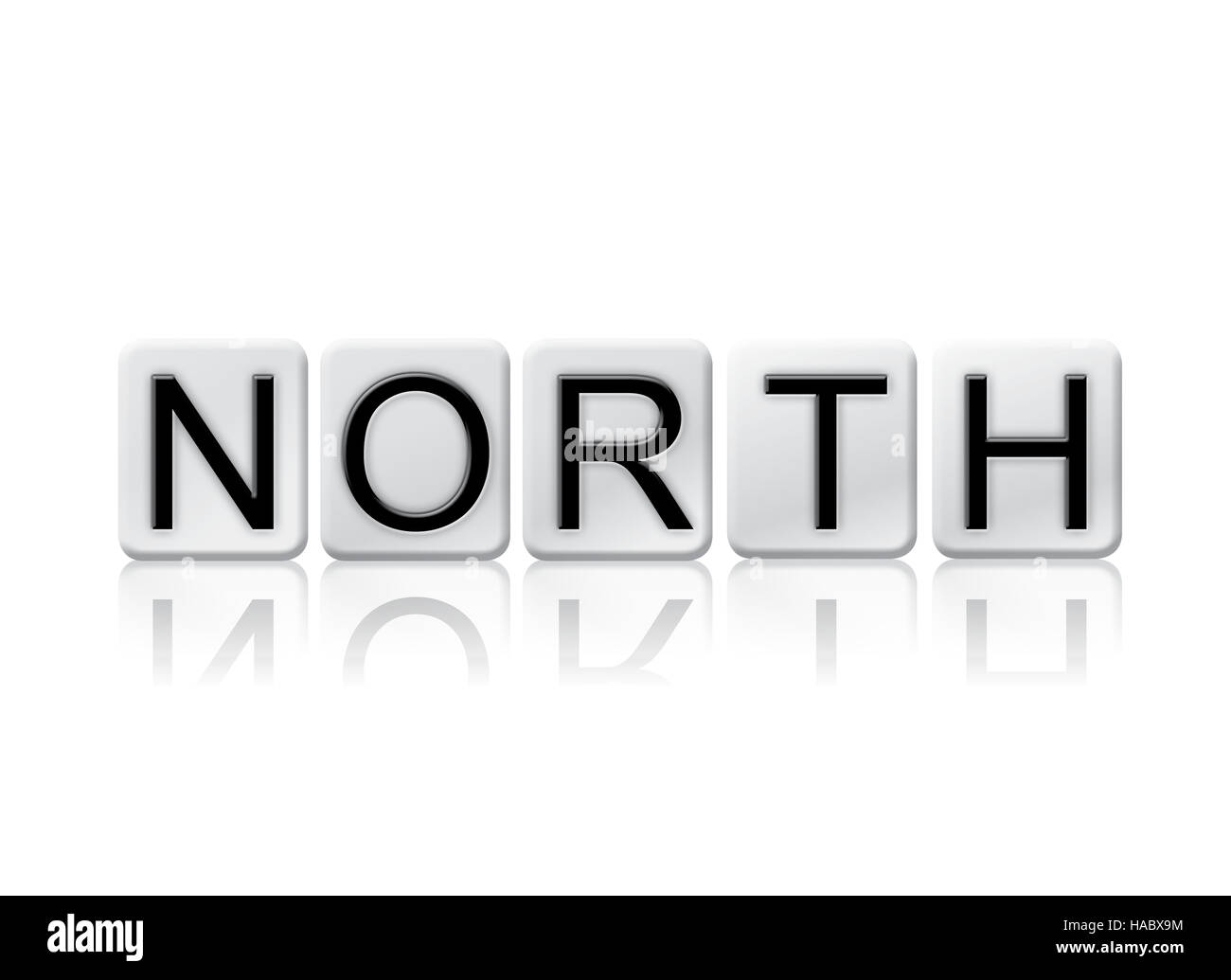 The word "North" written in tile letters isolated on a white background ...