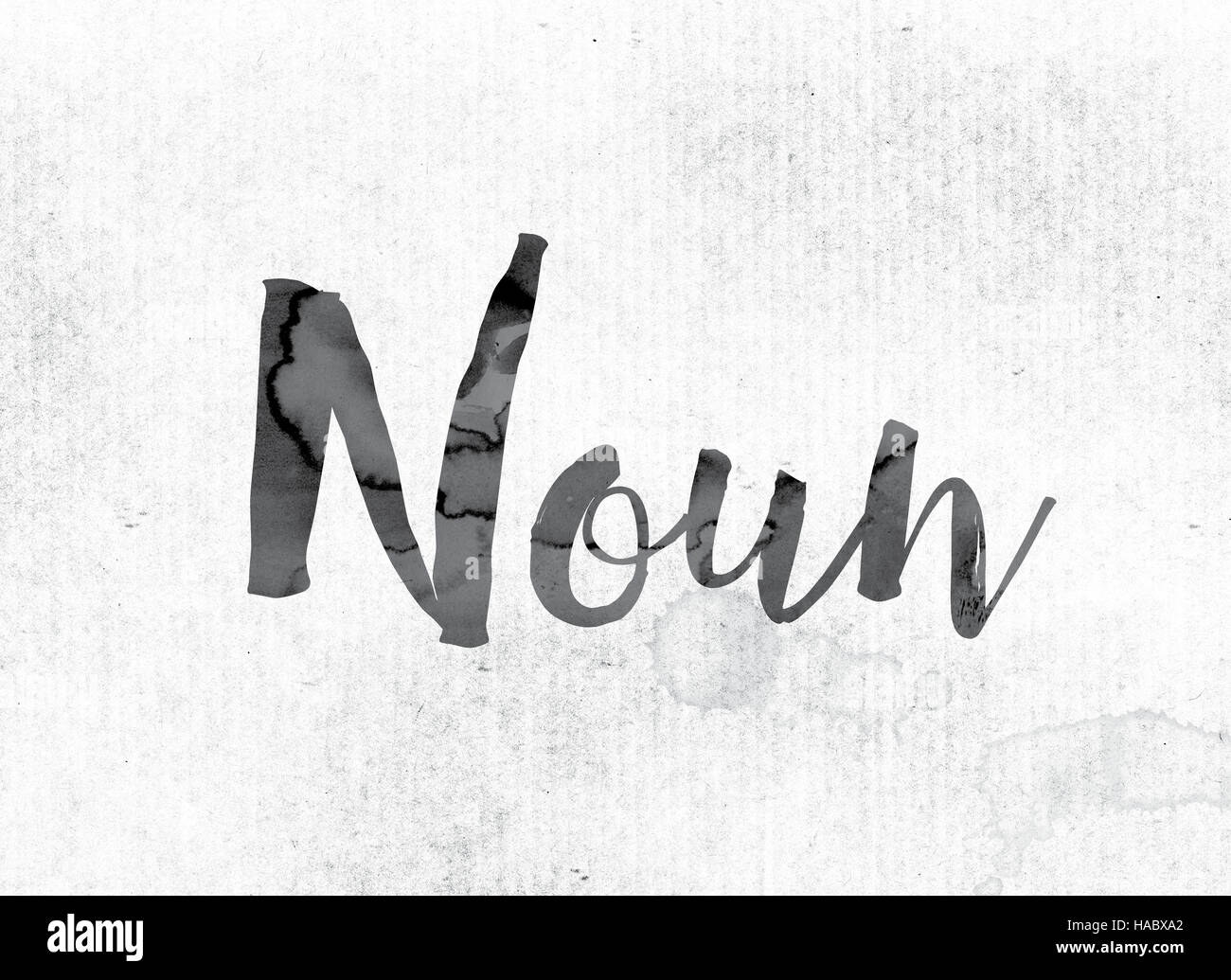 The word "Noun" concept and theme painted in watercolor ink on a white ...