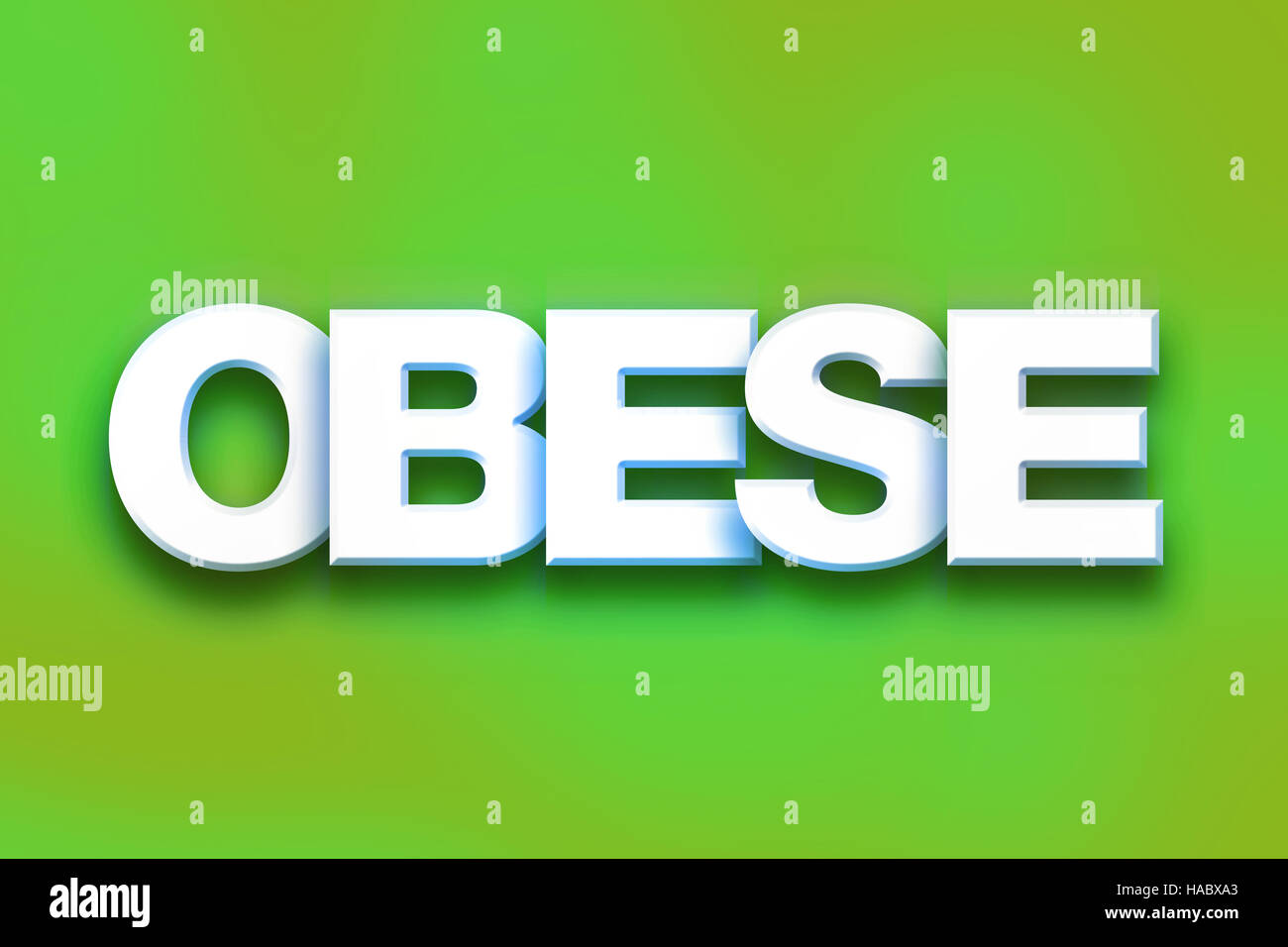 The word "Obese" written in white 3D letters on a colorful background ...