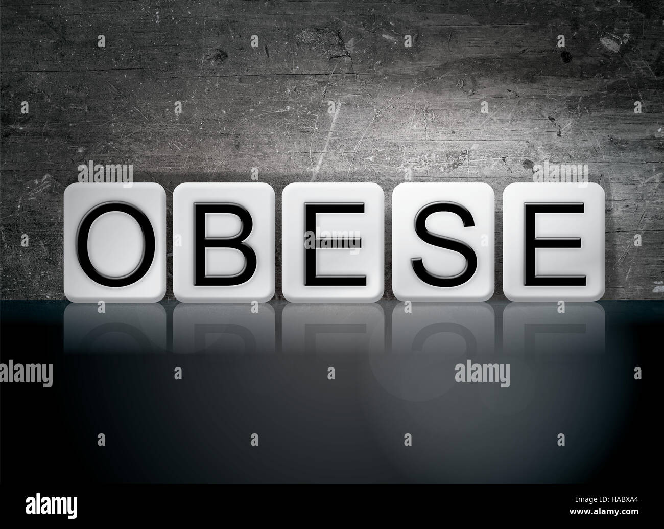 The word "Obese" written in white tiles against a dark vintage grunge ...
