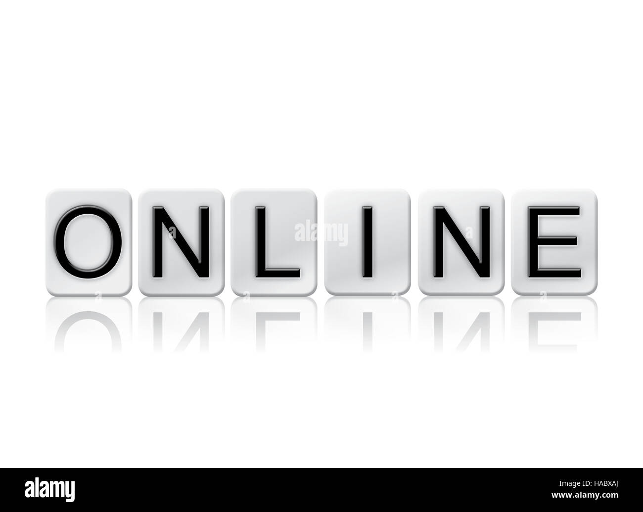 The word "Online" written in tile letters isolated on a white ...