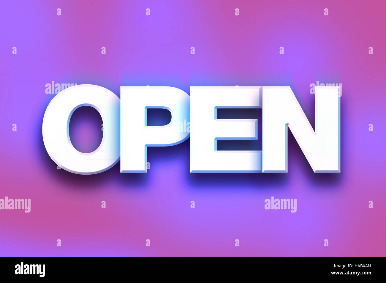 The word "Open" written in white 3D letters on a colorful background ...