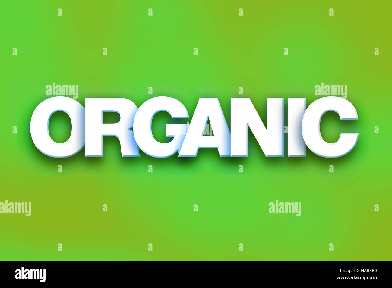 The word "Organic" written in white 3D letters on a colorful background ...