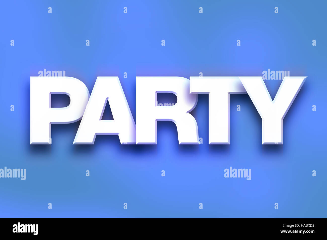 The word "Party" written in white 3D letters on a colorful background ...