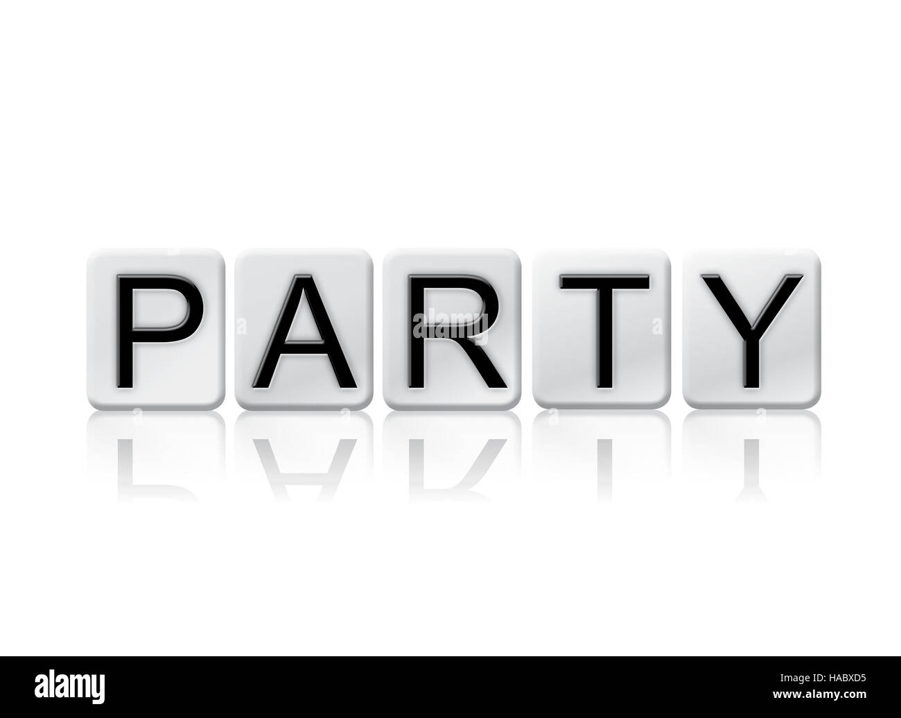The word "Party" written in tile letters isolated on a white background ...