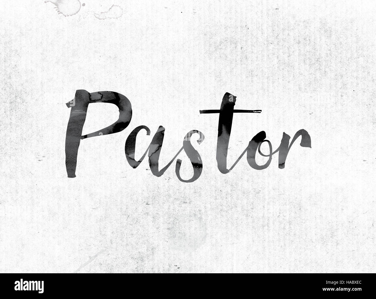 The word "Pastor" concept and theme painted in watercolor ink on a ...