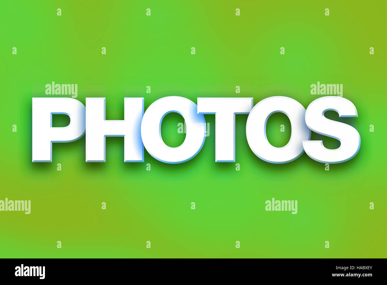 The word "Photos" written in white 3D letters on a colorful background ...