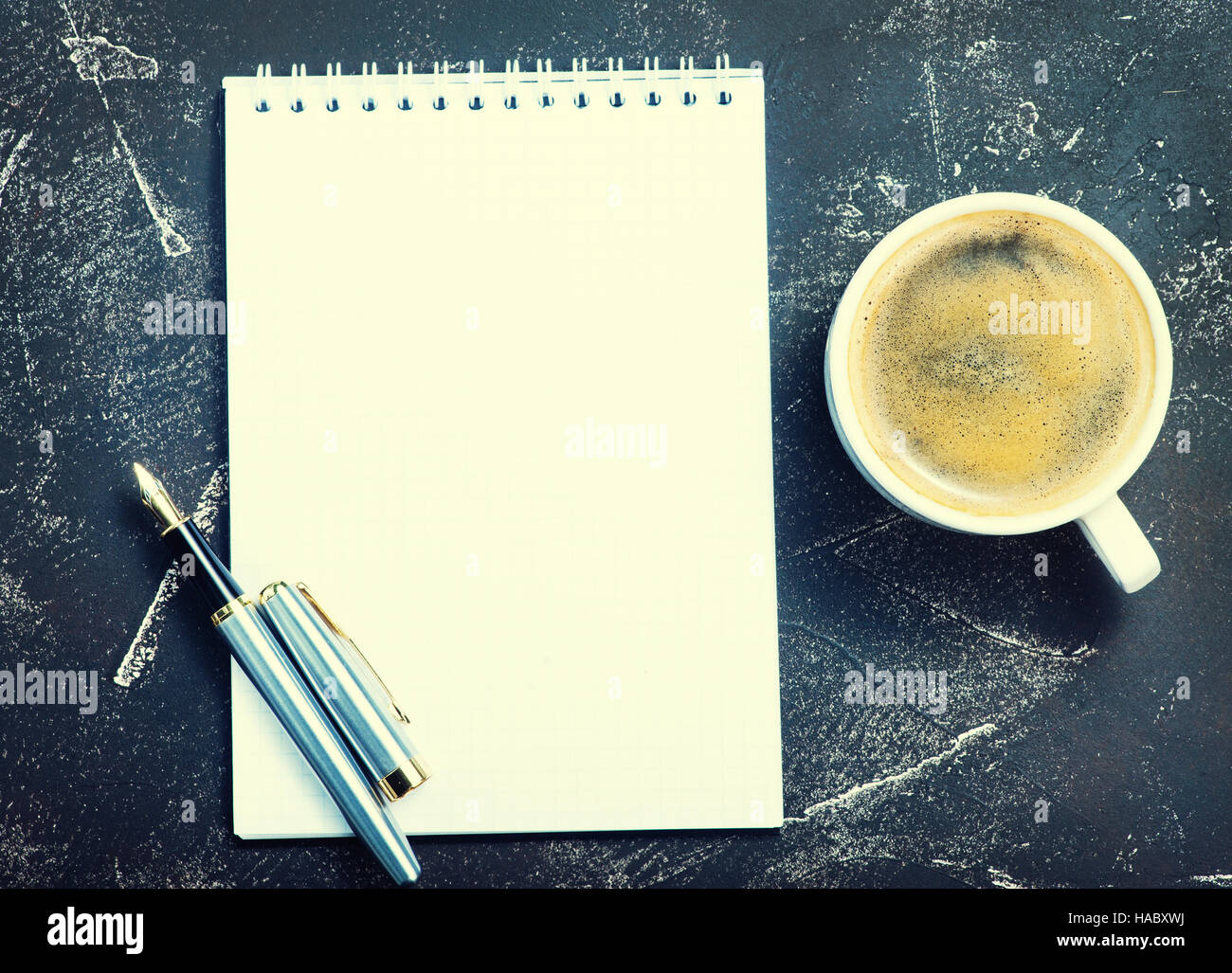 coffee in cup and sheets for note Stock Photo - Alamy