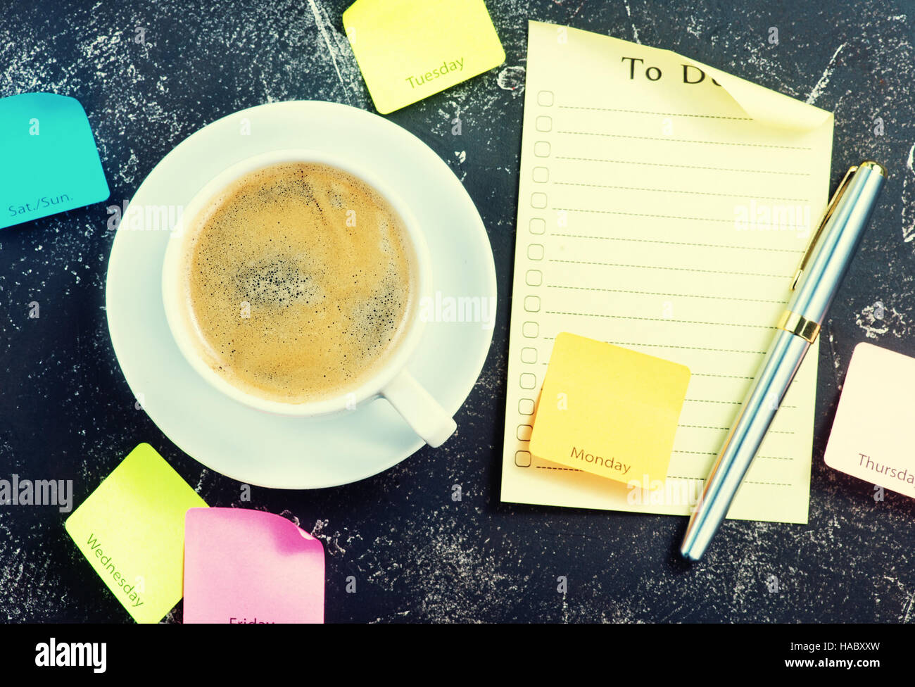 coffee in cup and sheets for note Stock Photo - Alamy